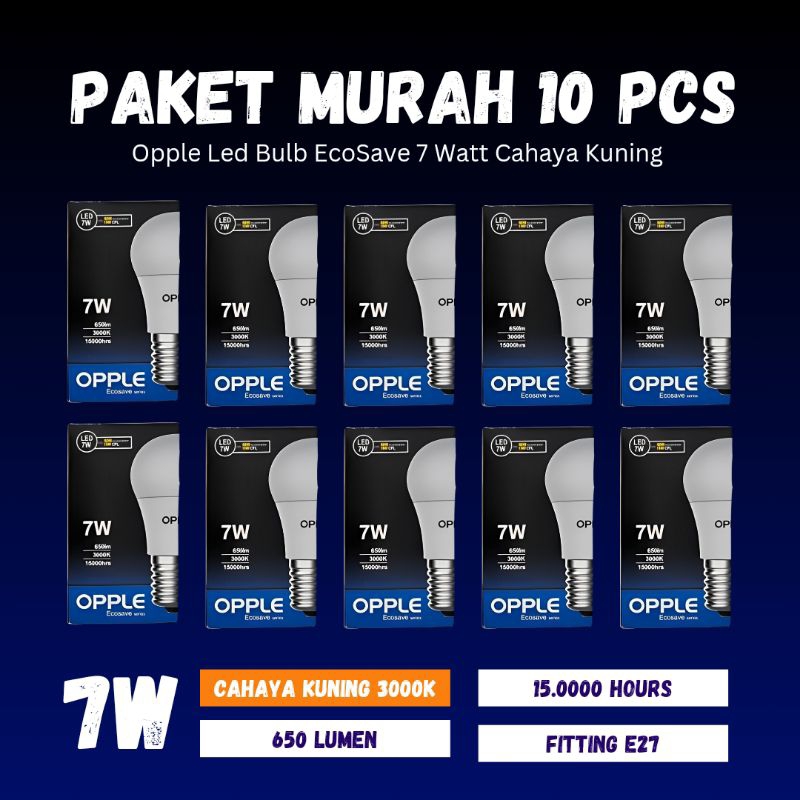 Jual OPPLE ECOSAVE LAMPU LED BULB 7WATT SNI GARANSI 1 TAHUN E27 CAHAYA KUNING 3000K BOLHAM PAKET ...