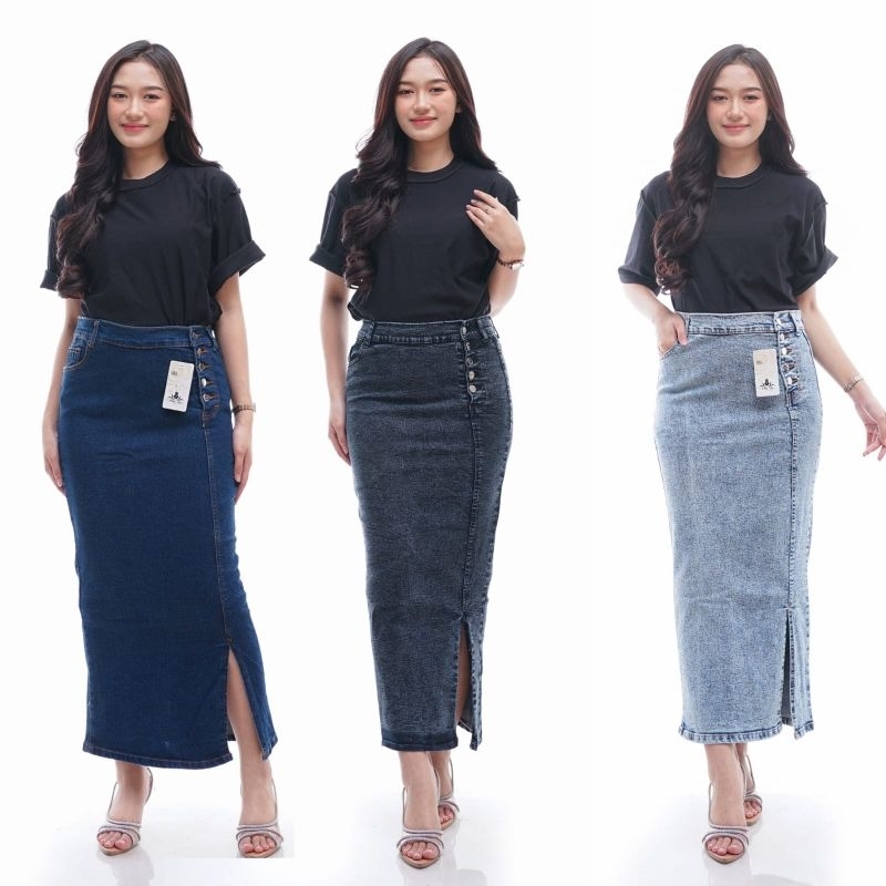 Jual Rok jeans span panjang - rok denim skirt higwaist - Rok jeans ...