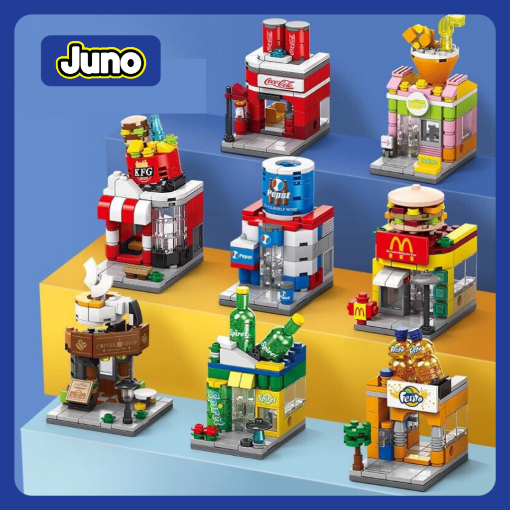 Jual JUNO Mainan Bricks Blok DIY Seri Toko Burger Cafe Fast Food Mainan ...