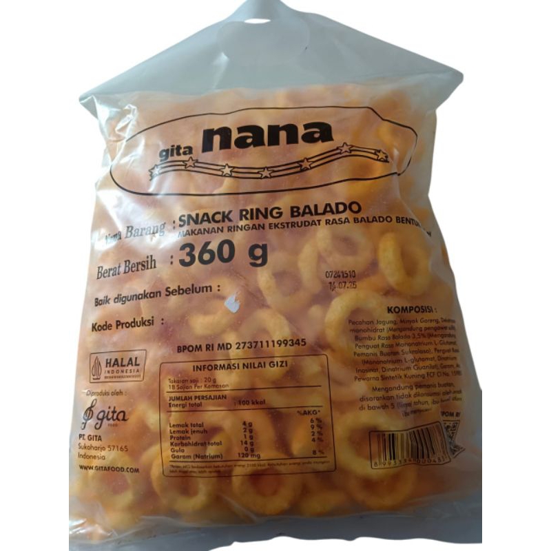 Jual Gita nana snack ring makanan ringan ekstrudat 360g varian balado ...