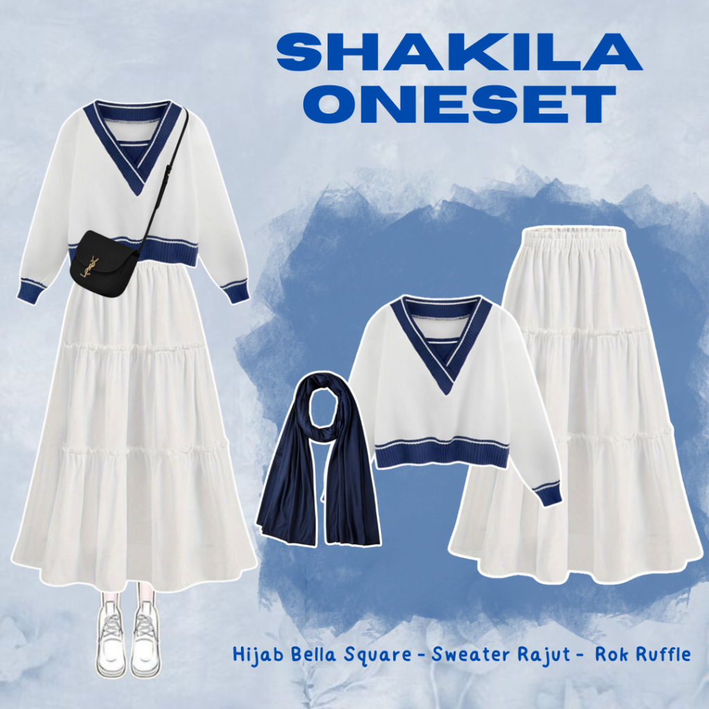 Jual SHAKILA ONESET 3IN1 - Outfit Wanita Hijab ( Rok Ruffle Putih ...