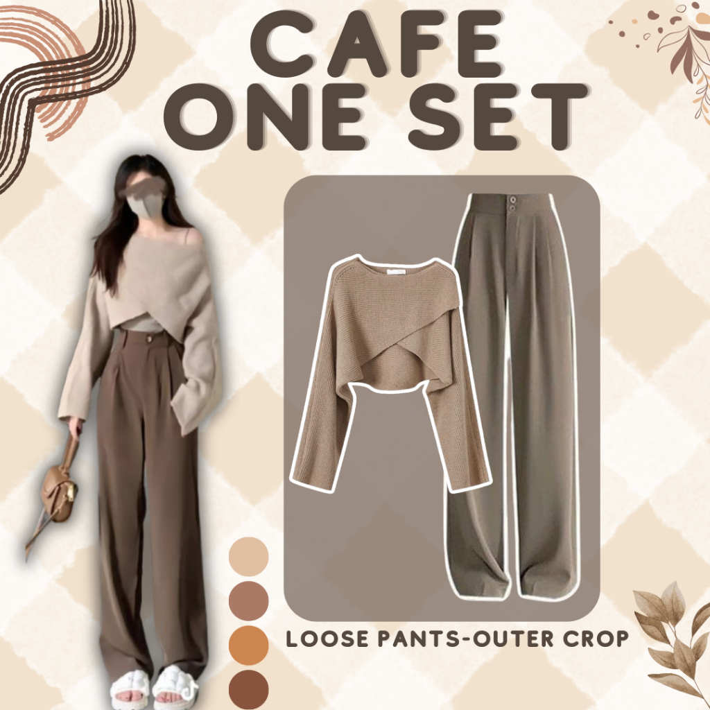 Jual Cafe One Set Remaja Kekinian (Outer Crop Dan Loose Pants) Inspo ...