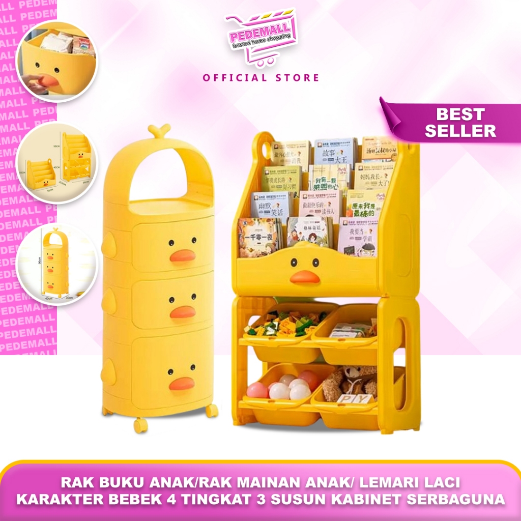 Jual Rak Buku Anak/Rak Mainan Anak/ Lemari Laci Karakter Bebek 4 ...