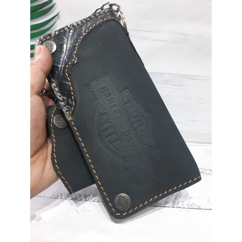 Jual Dompet pria panjang lipat 2 kancing pakai tali rantai bahan kulit ...