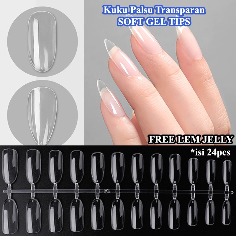 Jual 24pcs Kuku Palsu Extension FREE LEM UV Nail Art Akrilik DIY ...