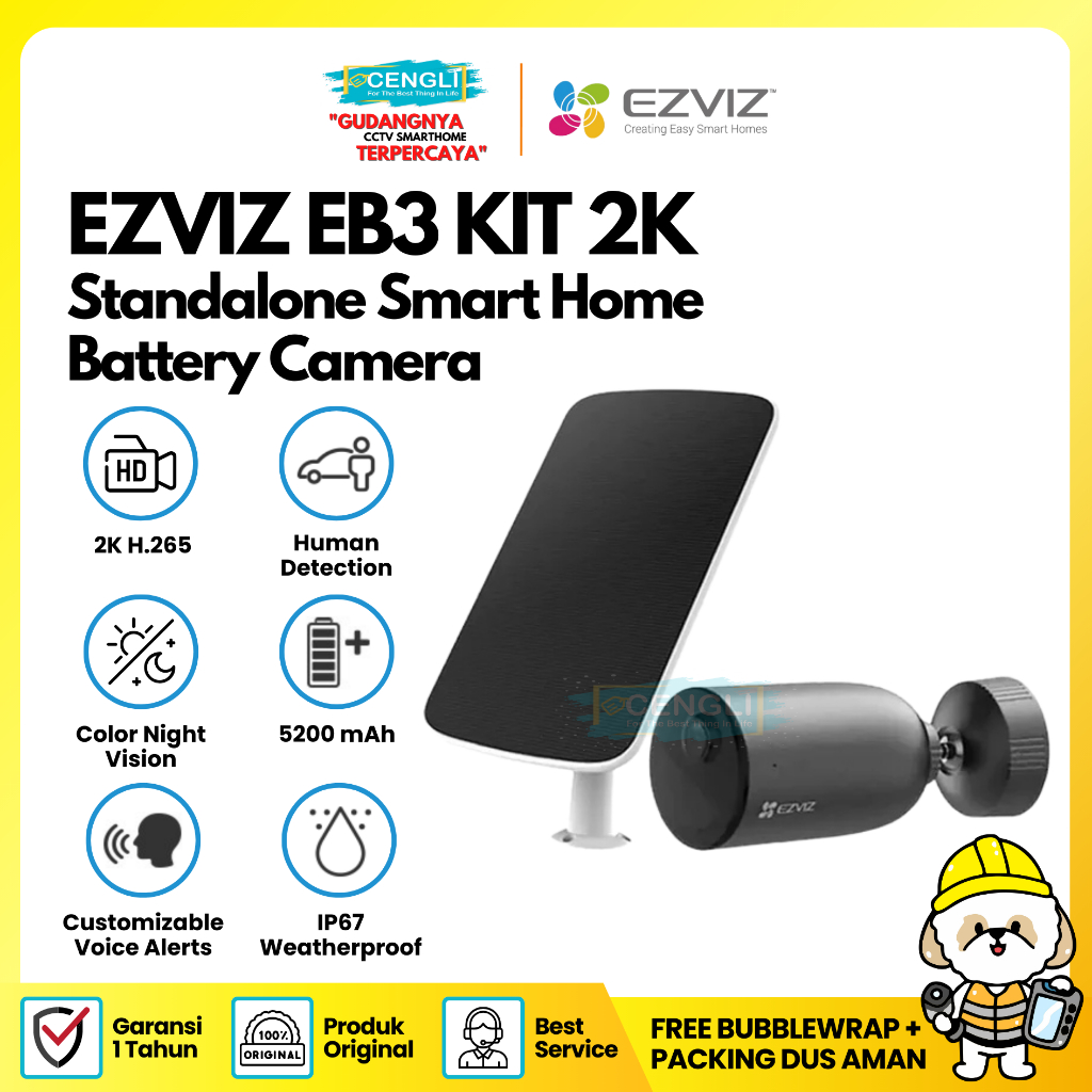 Jual Battery Wireless Camera EB3 2K + KIT Solar Panel Standalone Smart Home Battery Camera ...