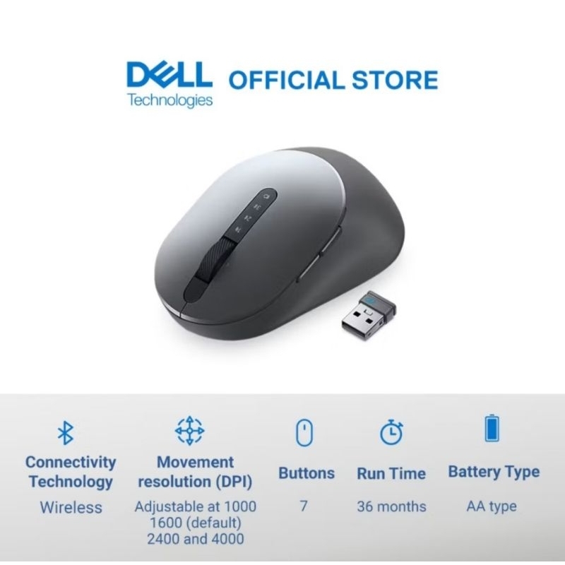 Jual Dell Multi-device Wireless Bluetooth Mouse MS5320W - Titan Gray | Shopee Indonesia