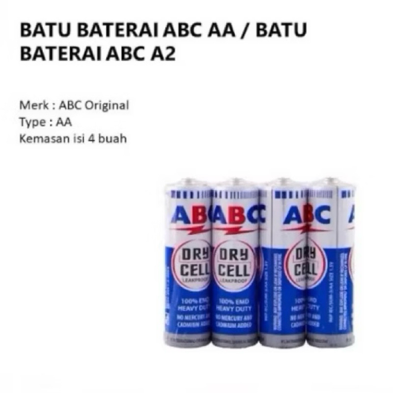 Jual BATU BATERAI ABC AA A2 1.5 V isi 4 pcs | Shopee Indonesia