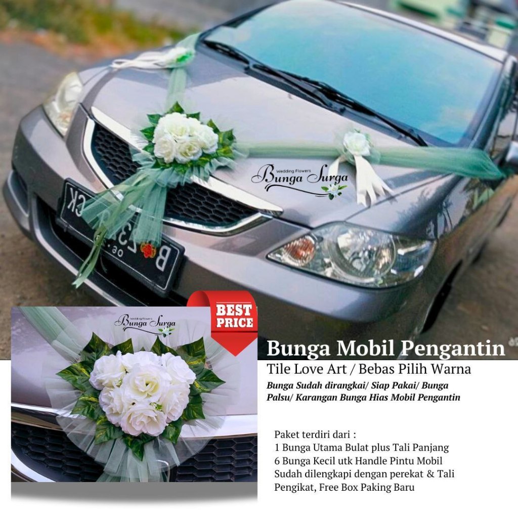 Jual BUNGA HIASAN MOBIL PENGANTIN TILE LOVE ART / BUNGA MOBIL ...