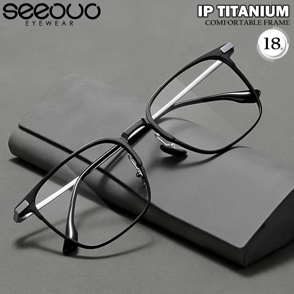 Jual Seeouo Kacamata Model Kotak Stylish Simple Titanium Frame Asian Fit Plano Lens Fashionable ...