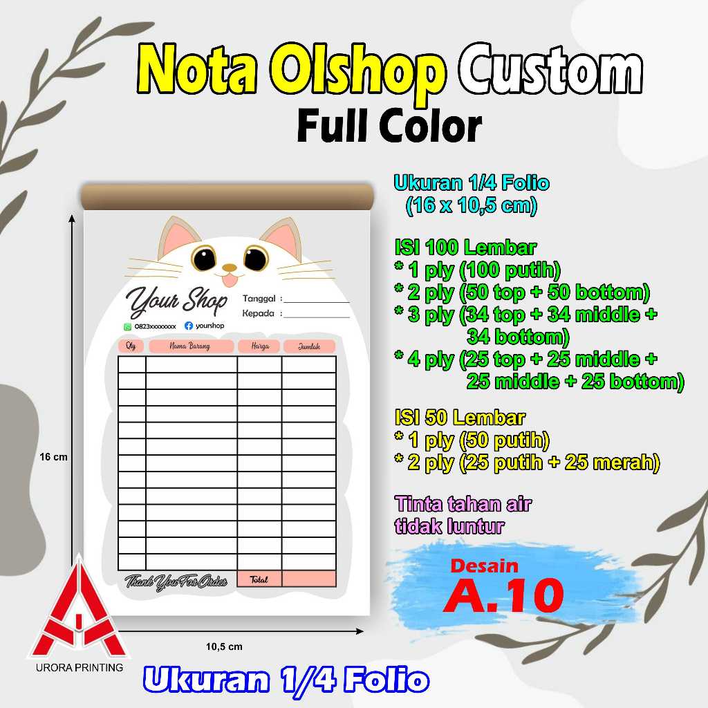 Jual Cetak Nota Full Color Gratis Biaya Desain Custom Nama Toko ...