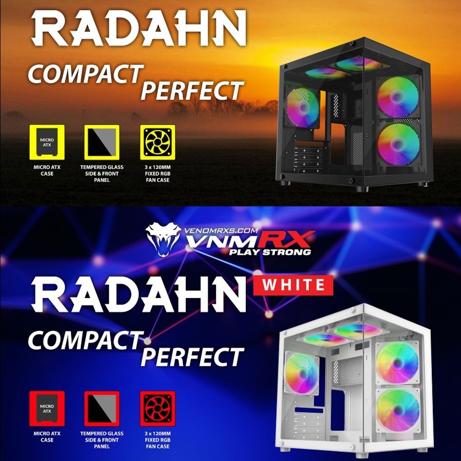 Jual Casing PC MATX VenomRx Radahn Black White + Include 3 Fan RGB ...