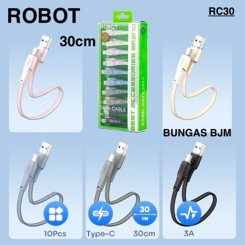 Jual KABEL DATA ROBOT RC30 TYPE C 3A PANJANG 30CM FAST CHARGING ...
