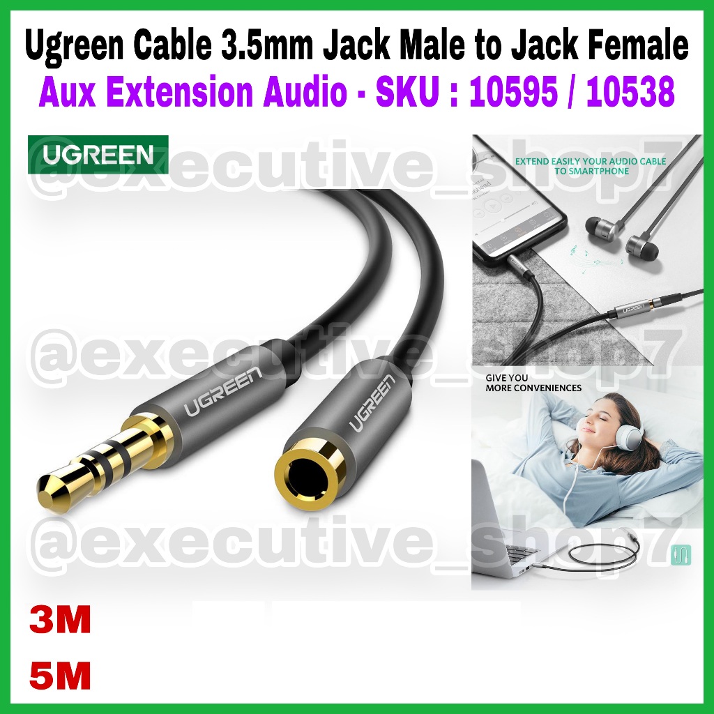 Jual Ugreen Cable 3.5mm Jack Male to Jack Female - Aux Extension Audio ...