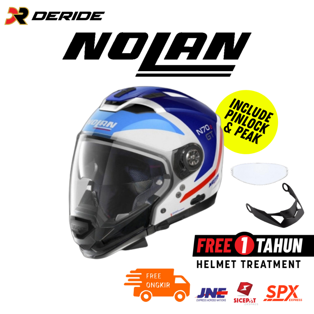 Jual Nolan N70.2 GT Glaring N-Com 050 Metal White Helm Modular Crossover SNI Original N70 2 N702 ...