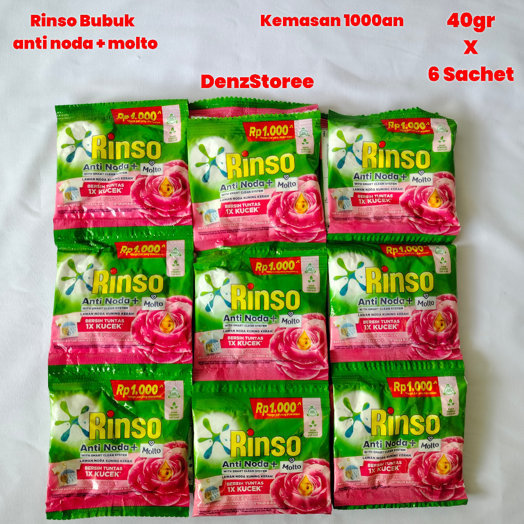 Jual Rinso Bubuk Anti Noda+Molto 40gr x 6 Sachet Kemasan 1000 / 1 ...