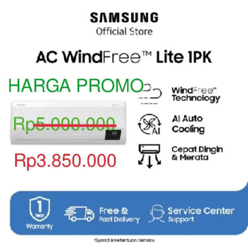 Jual AC Samsung Air Conditioner Windfree Lite 1-PK Wal Mounted AR10CYFAAWKNSE Indoor+Outdoor ...