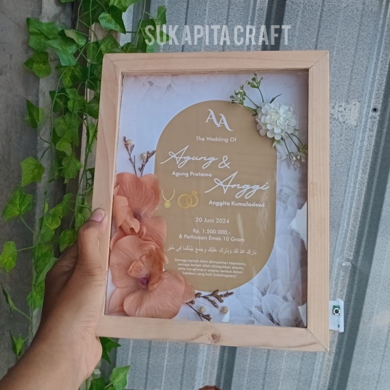 Jual Mahar Pernikahan Estetik Model Frame Rustic Custom Bingkai Mahar Wedding ukuran 23x28 ...