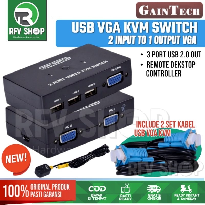 Jual USB VGA KVM Switch 2 Port sharing USB Mouse Keyboard Monitor ...