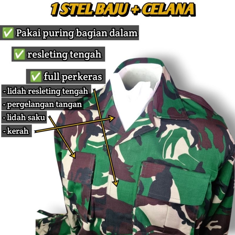 Jual Setelan Baju PDL Balotelli Tni Premium Puring Furing Sleting Seragam Tentara Loreng ...