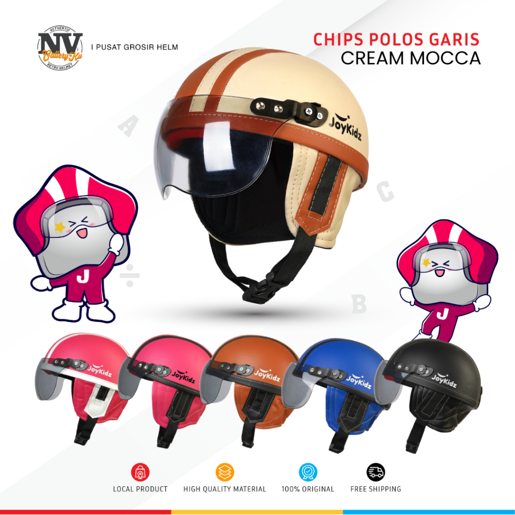 Jual HELM ANAK RETRO 1 2 3 4 5 TAHUN KULIT PREMIUM POLOS GARIS CHIPS ...