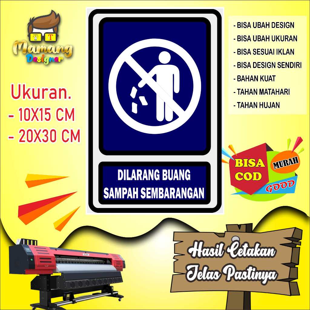 Jual Cetak Sticker Larangan Buang Sampah Keren Biru | Shopee Indonesia
