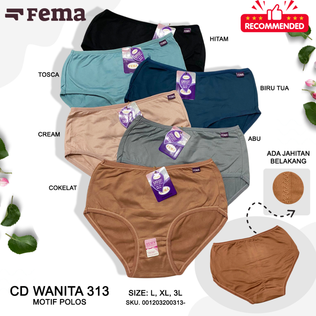 Jual FEMA Official Shop Ecer 3 pcs Celana Dalam Wanita Katun Premium 313 Polos | Shopee Indonesia