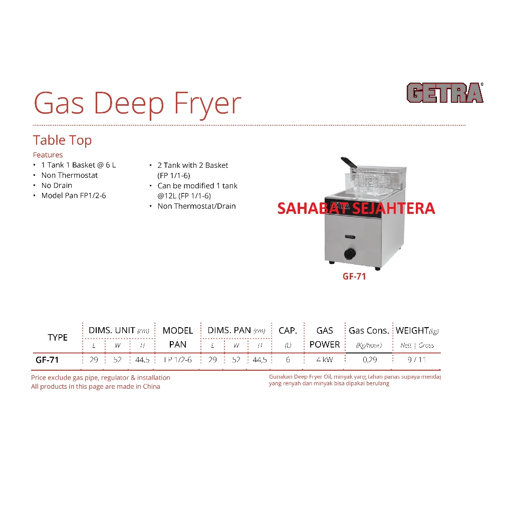 Jual GETRA Gas Deep Fryer GF-71 Penggorengan | Shopee Indonesia