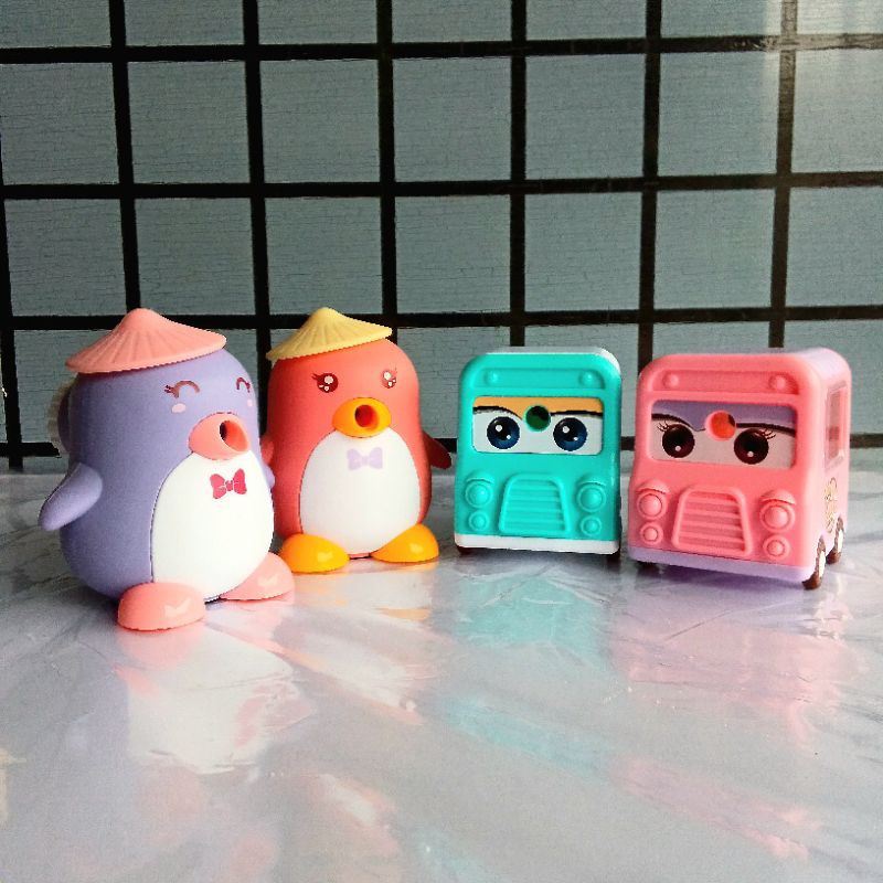 Jual Rautan Pensil Rotary Pencil Sharpener Penguin & Mini Bus Karakter ...