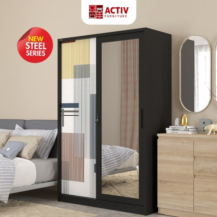 Jual Lemari Baju 2 pintu Sliding Plat besi 120 Lemari Pakaian 2 pintu besi FORTE SL ACTIVE ...