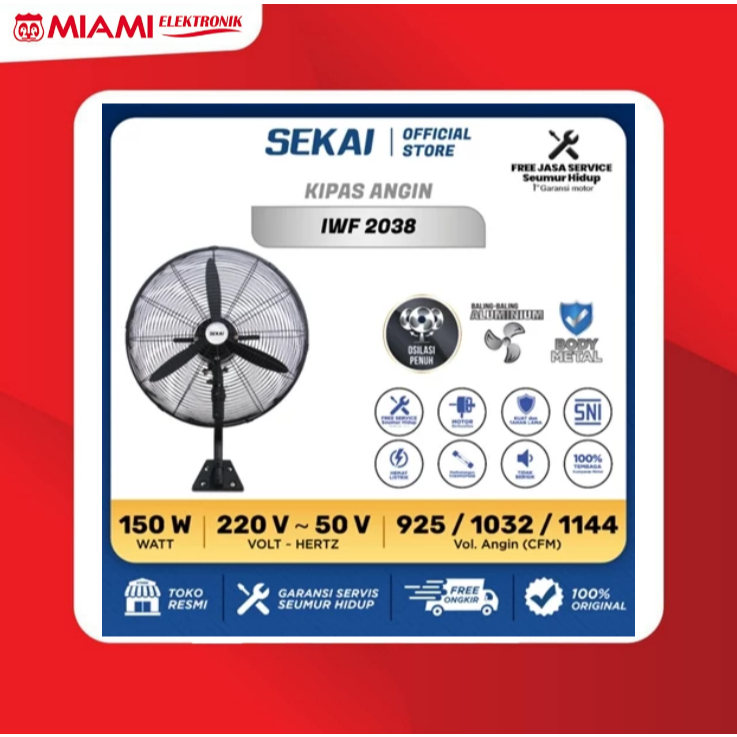 Jual SEKAI IWF 2038 / IWF2038 Kipas Angin Dinding Tornado / Kipas Angin ...