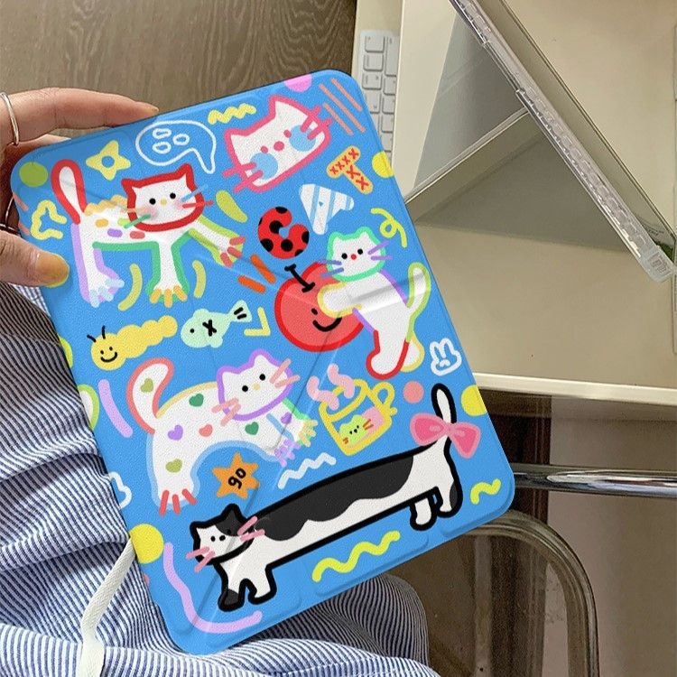 Jual Colorful cat iPad Case For iPad 10th 9 8 7 6 iPad Air 6 5 4 3 ...