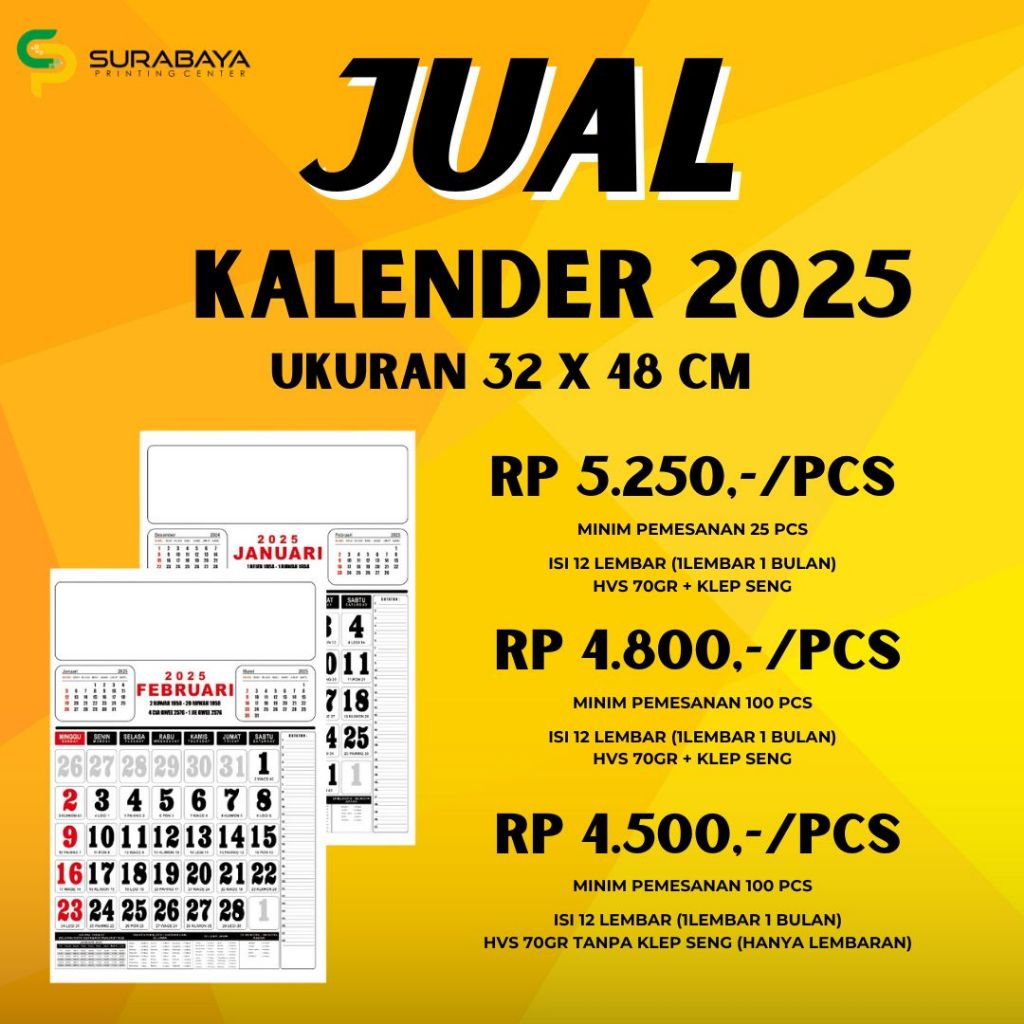 Jual JUAL KALENDER 2025 HVS 70GR / KALENDER DINDING KLEP SENG ...