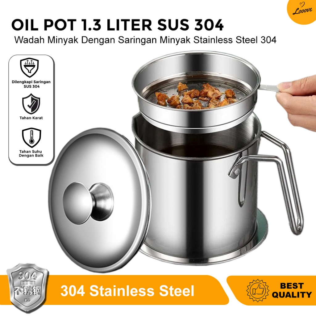 Jual Oil Pot SUS304 Premium – Wadah Saringan Minyak Stainless Food ...