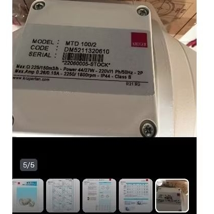 Jual centrifugal duct inline KRUGER 4inch MTD100/244/27watt/2250 ...