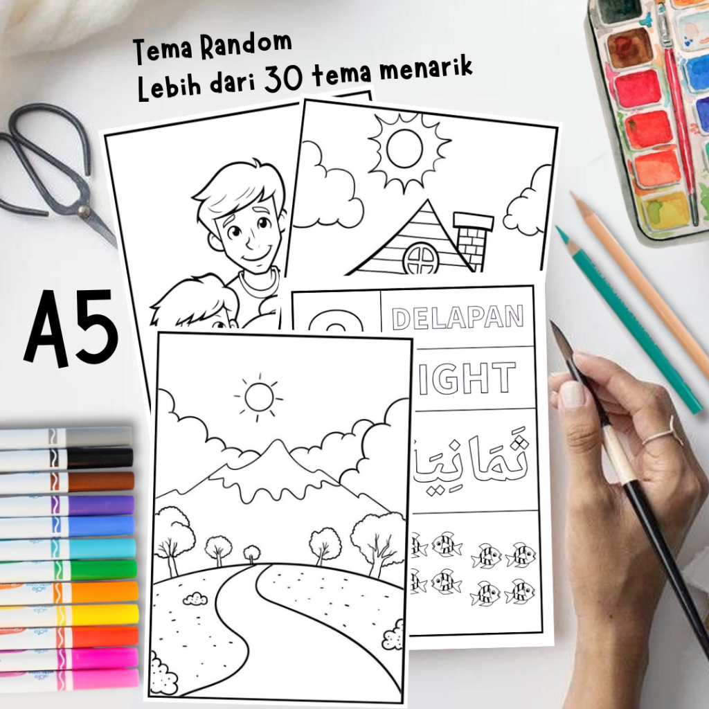 Jual 30 Lembar Kertas Gambar Mewarnai Tema Random A5 - Aktivitas ...