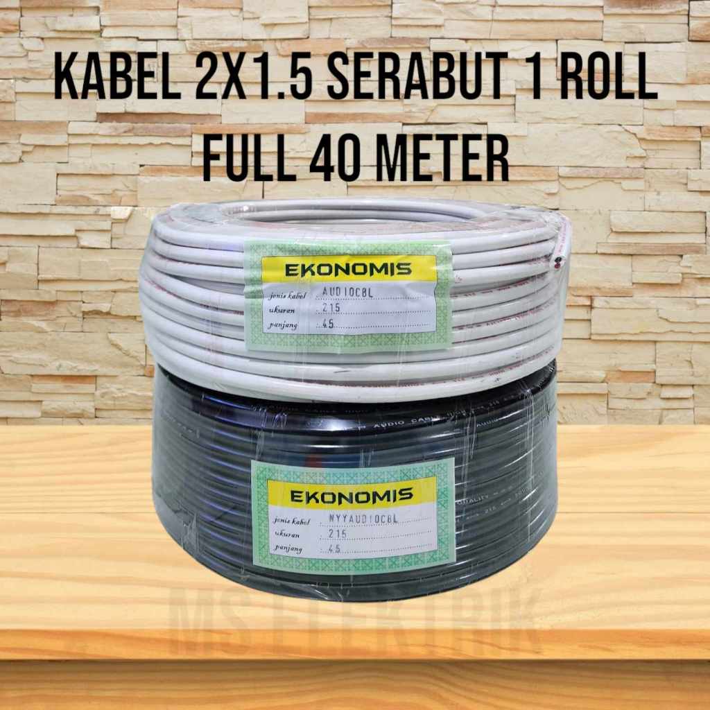 Jual Kabel Listrik Serabut 2x1.5 1 Roll 40 Meter Full Warna Hitam & Putih | Shopee Indonesia