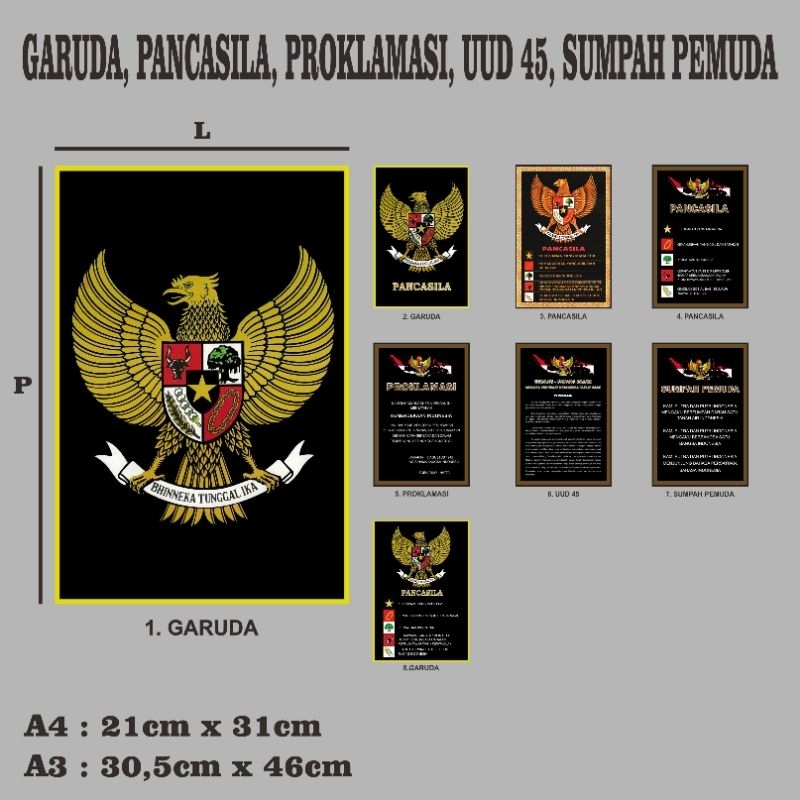 Jual Poster Garuda, Pancasila, Proklamasi, UUD 45, Sumpah Pemuda (A3 ...