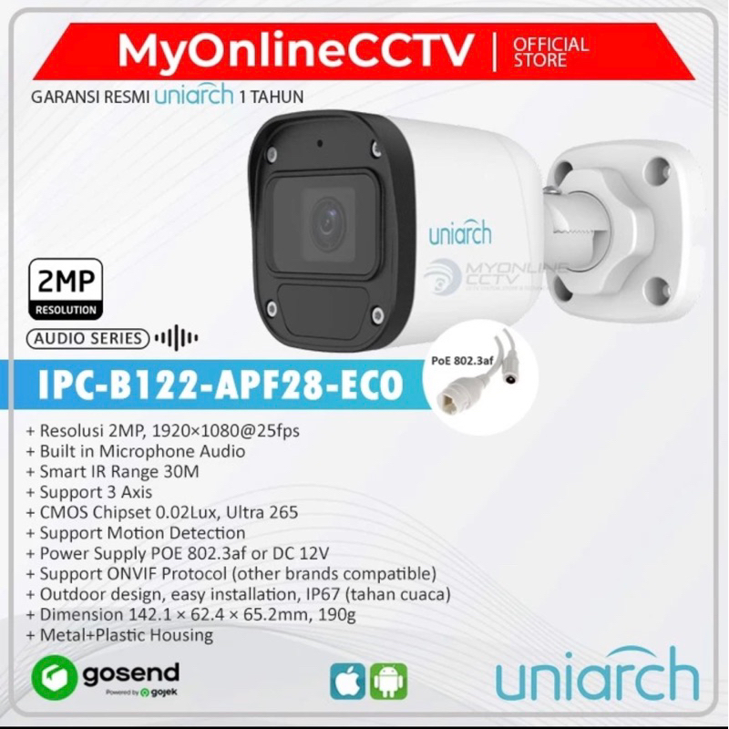 Jual IPC-B122-APF28-ECO 2MP Audio Onvif Uniarch UNV IP Camera CCTV Outdoor | Shopee Indonesia