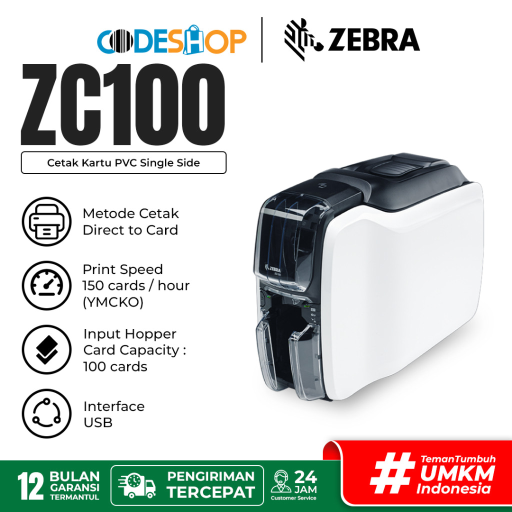 Jual ID Card Printer Zebra ZC100 - Cetak Kartu Satu Sisi 300 DPI | Shopee Indonesia