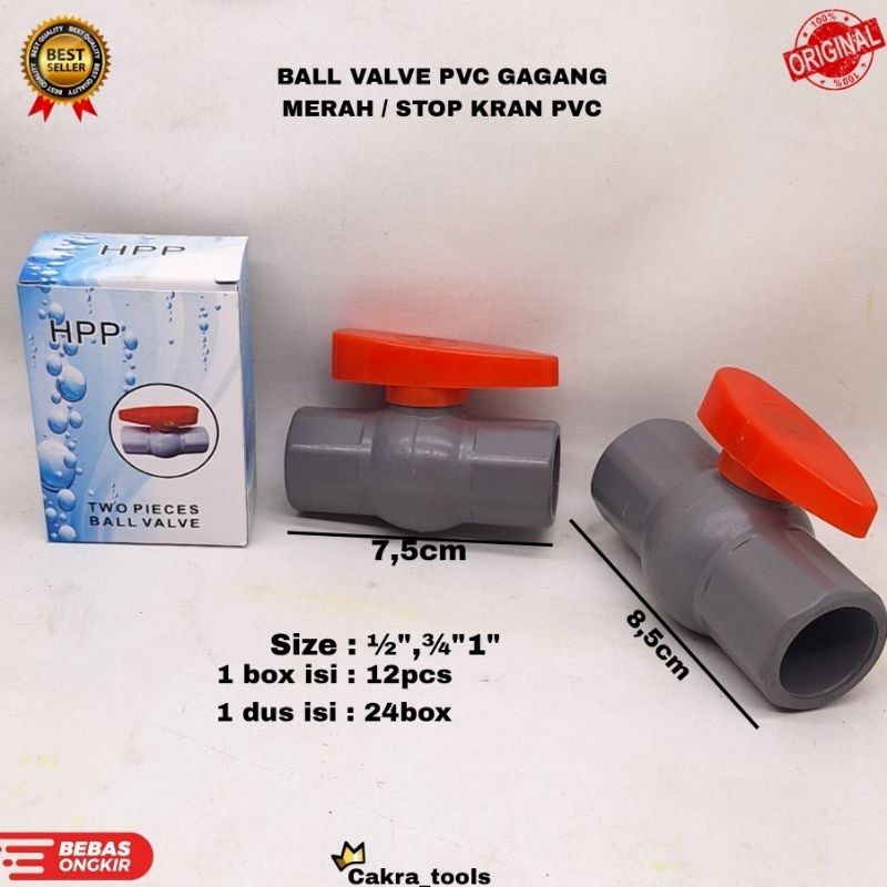 Jual BALL VALVE PVC GAGANG MERAH / STOP KRAN PVC 1/2", 3/4", 1" INCH | Shopee Indonesia