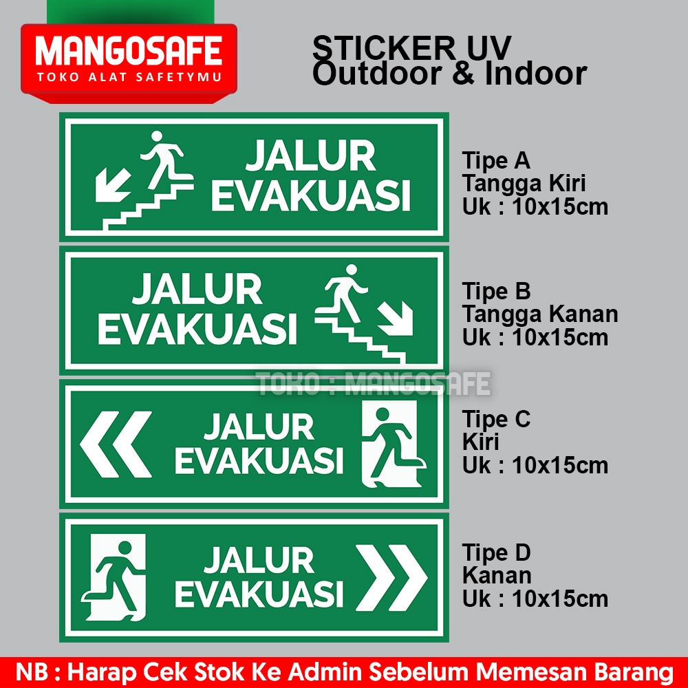 Jual Stiker JALUR EVAKUASI EVACUATION ROUTE Tangga Kiri Kanan / Sticker UV Indoor Outdoor Tahan ...