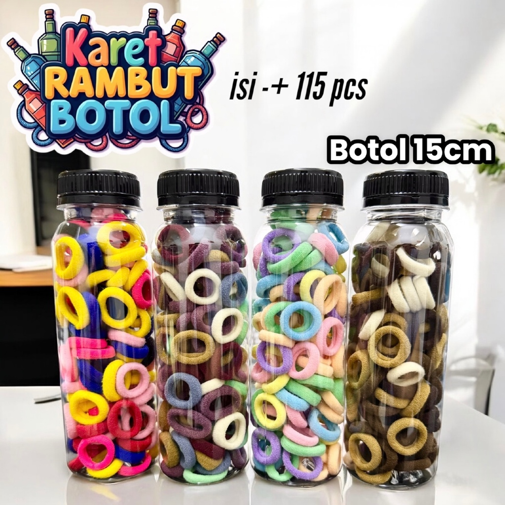 Jual Karet Rambut botol Scrunchie isi 100 pcs Ikat rambut donat warna ...