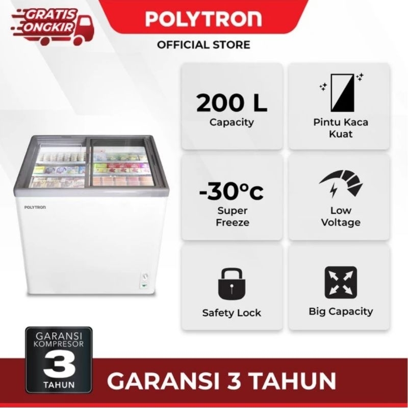 Jual POLYTRON CHEST FREEZER SLIDING GLASS 200L PCF229 | Shopee Indonesia