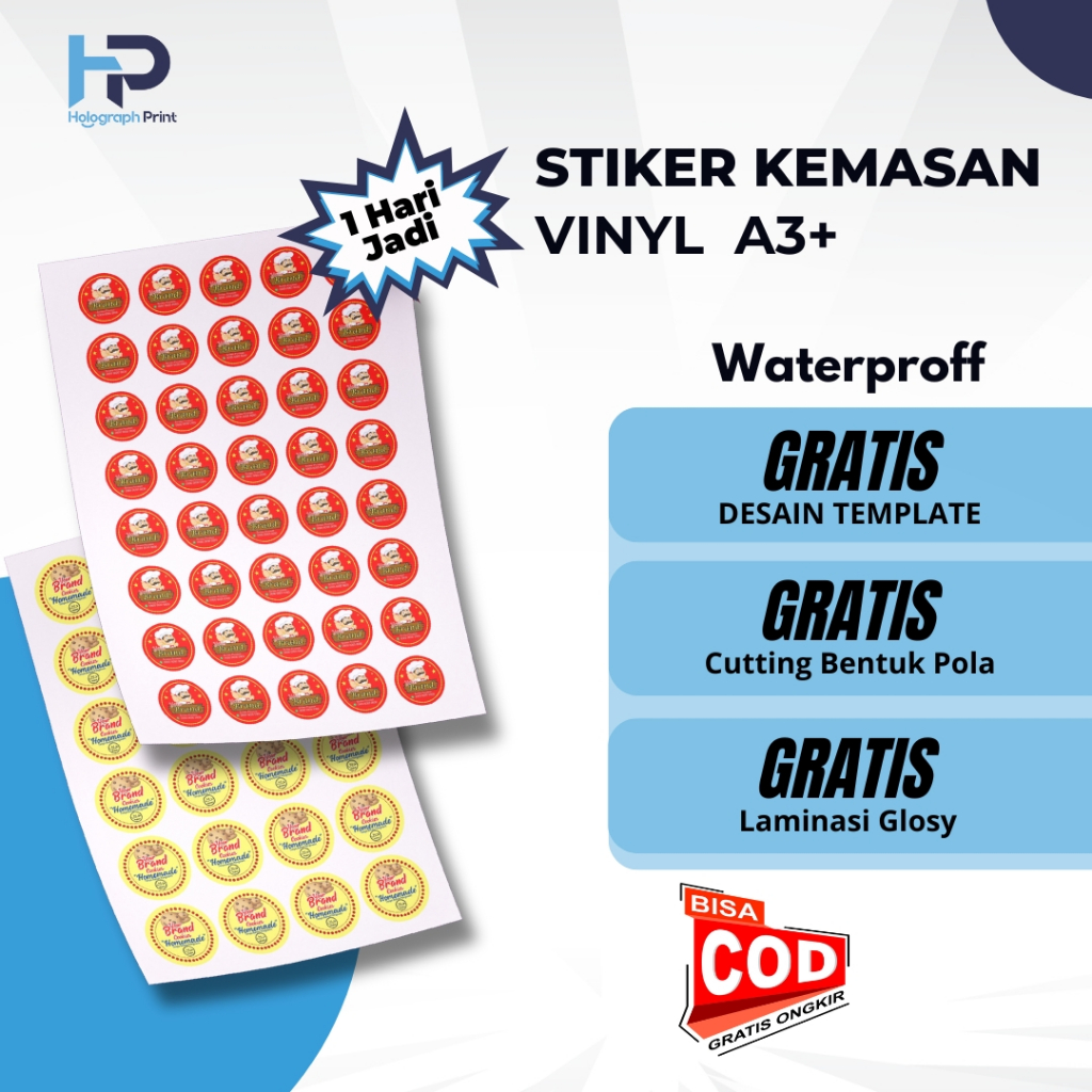 Jual Cetak stiker label bahan Vinyl A3+ tahan air dan tahan sobek Free ...