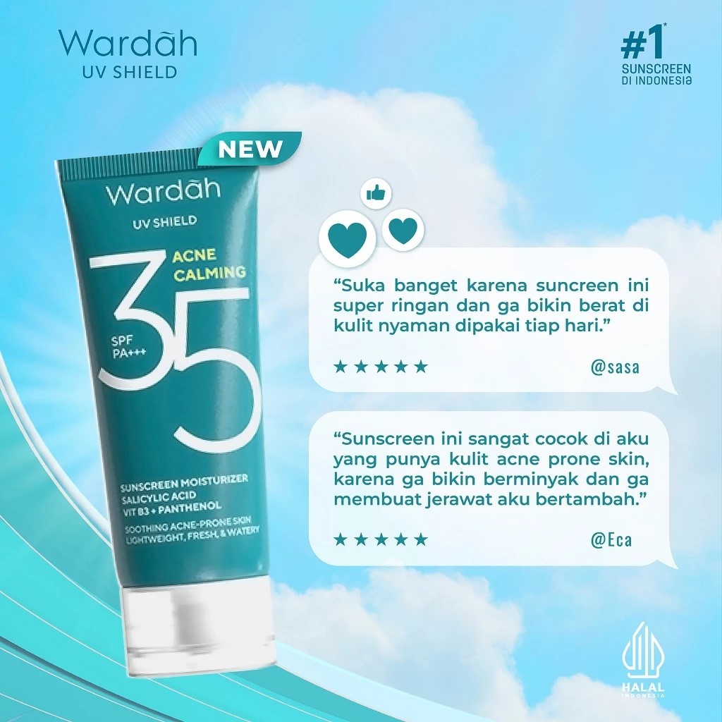 Jual Wardah UV Shield Acne Calming Sunscreen Moisturizer SPF 35 PA+++ | Shopee Indonesia