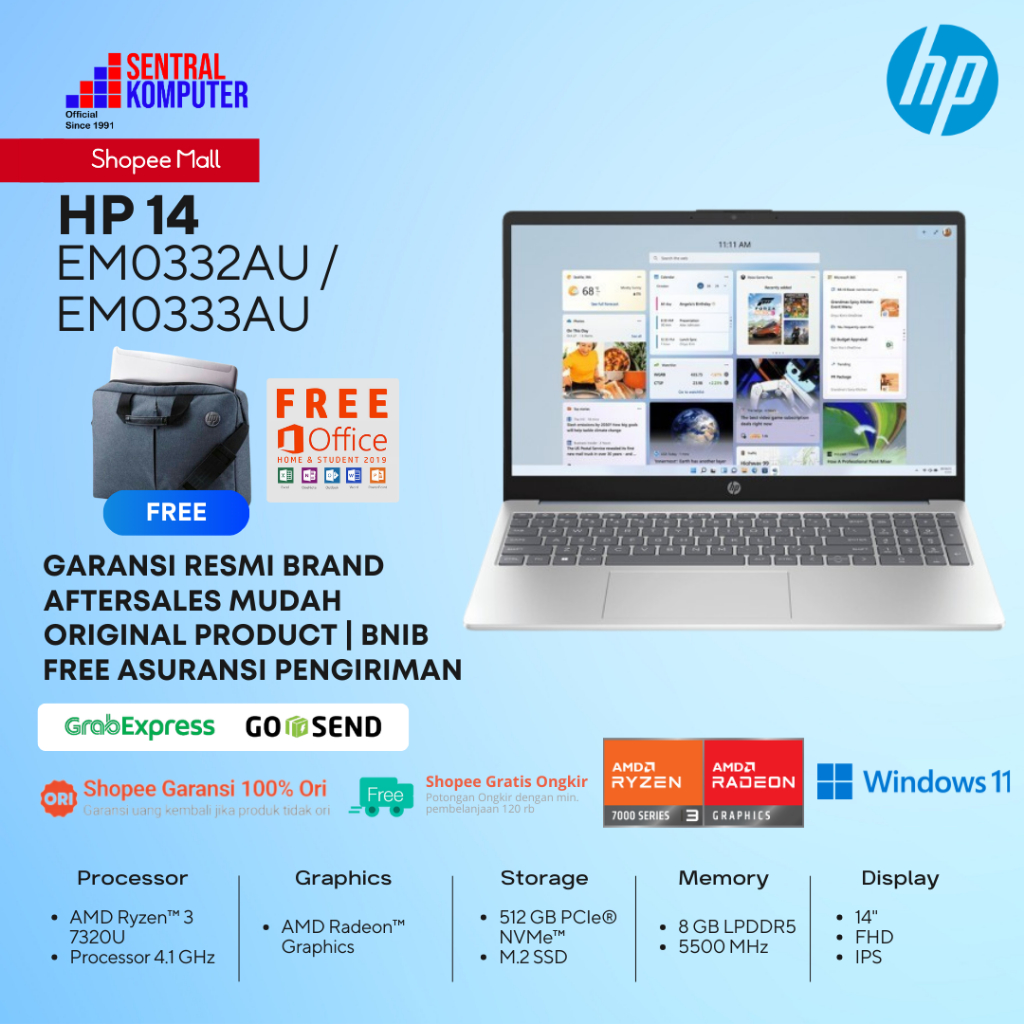 Jual HP 14-em0332AU/em0333AU Ryzen 3-7320U 8GB 512GB w11 14" ips ...