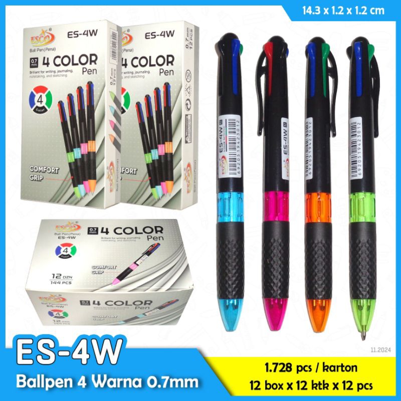 Jual Pulpen 4 Warna 0,7mm ES-4W (12 pc) | Shopee Indonesia