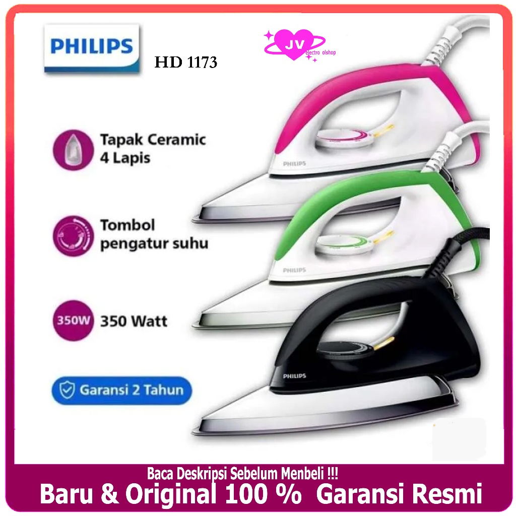 Jual Setrika Philips HD1173 - 350W / Dry Iron Philips HD-1173 ORIGINAL ...