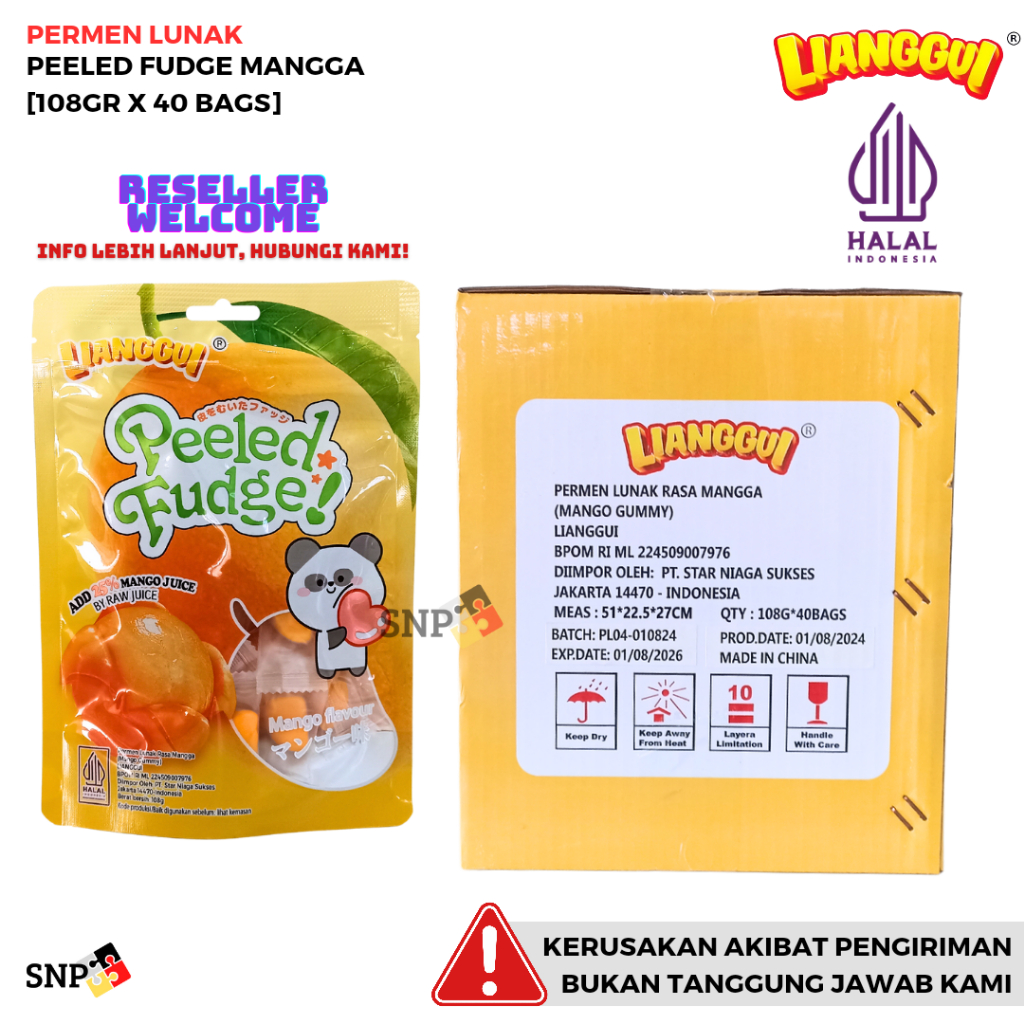 Jual LIANGGUI PERMEN LUNAK PEELED FUDGE 108 GRAM [1 DUS, ISI 40 BAGS ...